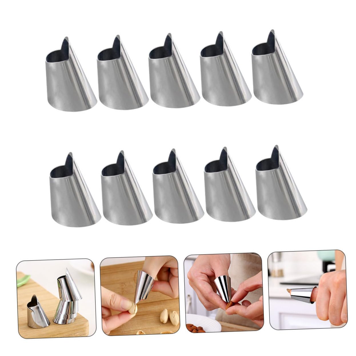 SEWOART 10pcs Finger Guard Kitchen Thumb Guards Tool Cut Resistant Finger Cots Cutting Protector Slicer Food Safety Holder Protector Dicing Machine Stainless Steel Potato