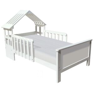 little partners lil' house toddler bed - house bed design for kids bedroom furniture - children's toddler bed with guard rails, low to ground modern clean design with solid wood (soft white)