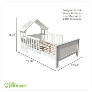 Little Partners Lil' House Toddler Bed - House Bed Design for Kids Bedroom Furniture - Children's Toddler Bed with Guard Rails, Low to Ground Modern Clean Design with Solid Wood (Soft White)