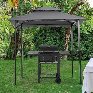 Upgrade Your Outdoor BBQ Space with Double Tiered Grey Replacement Canopy for 8x5ft Grill Gazebo - Perfect Cover for BBQ Tent