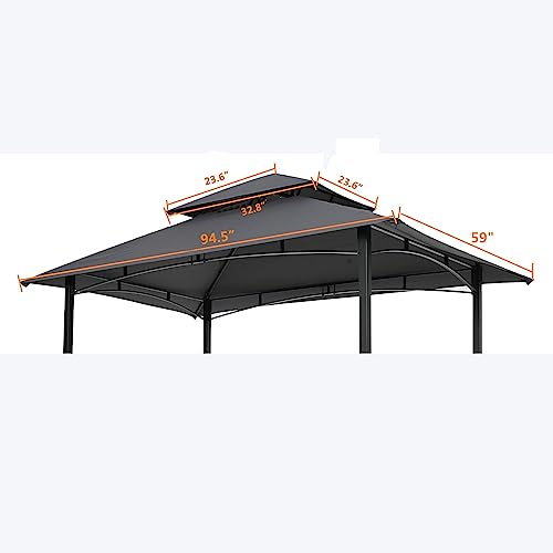 Upgrade Your Outdoor BBQ Space with Double Tiered Grey Replacement Canopy for 8x5ft Grill Gazebo - Perfect Cover for BBQ Tent