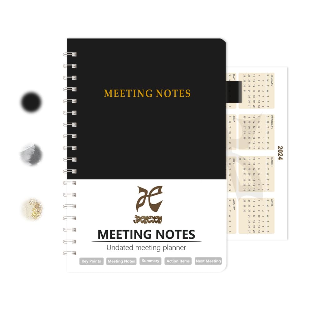 JAEMEYEM Meeting Notebook for Work with Summary, 180 Pages (7 * 10") Project Planner with 2024 Calendar, Meeting to Do and Agenda Organizer for Women and Man, 90 Meetings, Black