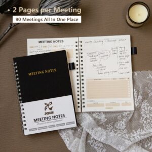 JAEMEYEM Meeting Notebook for Work with Summary, 180 Pages (7 * 10") Project Planner with 2024 Calendar, Meeting to Do and Agenda Organizer for Women and Man, 90 Meetings, Black