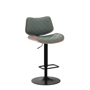 LUNLING Bar Stools Set of 2 Mid Century Modern Adjustable Counter Height Green Leather Upholstered 360°Swivel Bar Chairs for Kitchen Island/Dining Room/Cafe