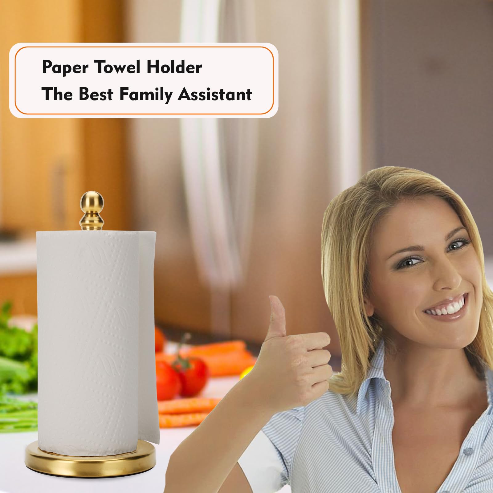 Fatizon Paper Towel Holder Stand, Gold Paper Towel Holder Countertop, with Weighted Base for One-Handed Operation (Gold)