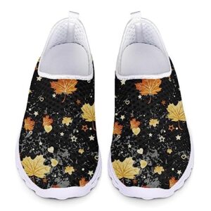 fuibeng maple leaf thanksgiving women slip on water shoes mesh flat sneaker unisex walking shoes footwear loafers us 11