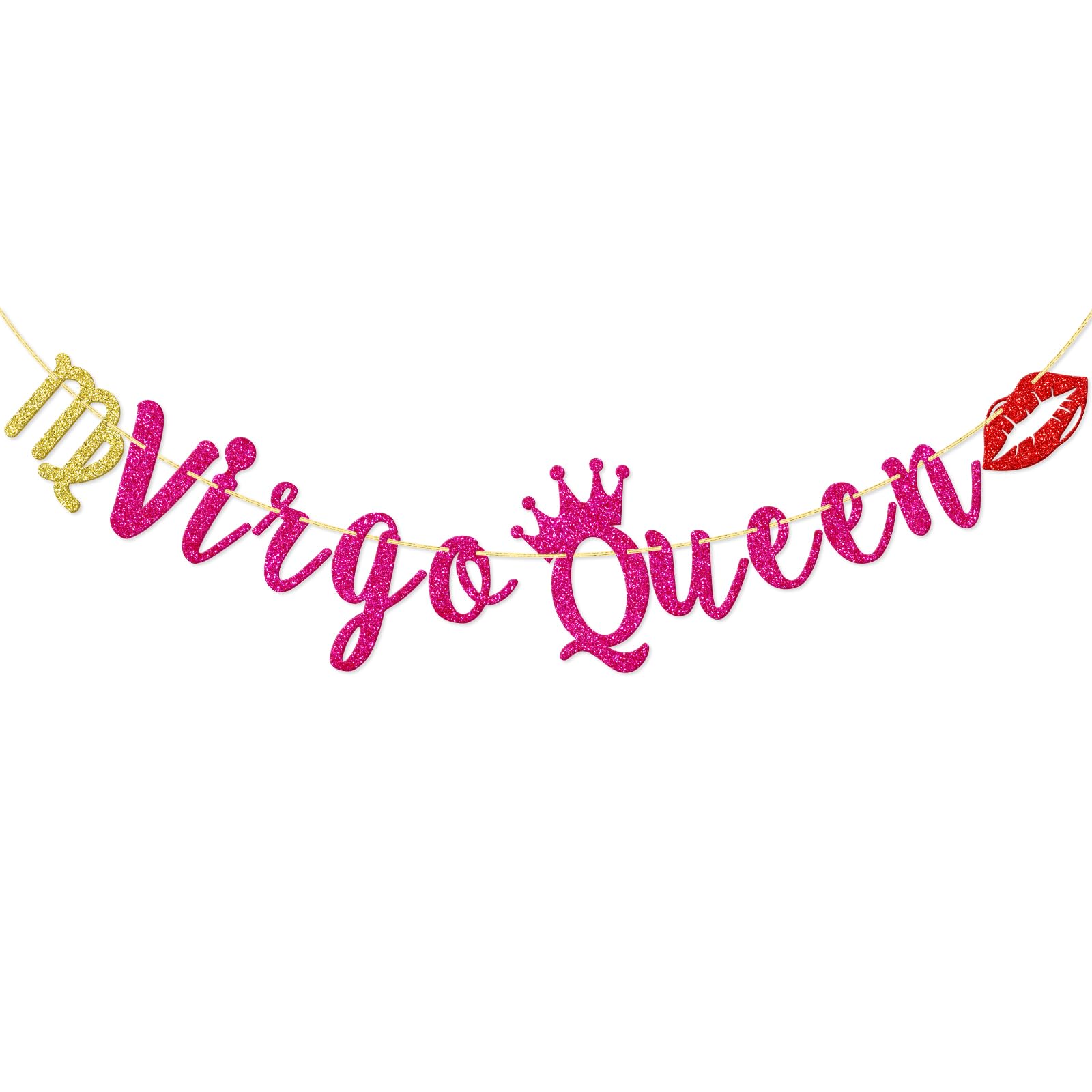 Virgo Queen Banner, Pre-strung Virgo Astrology Banner, Happy 18th, 21st, 30th, 40th, 50th, 60th Birthday Party Decor, Virgo Zodiac Birthday Party Decorations (Rose Glitter)