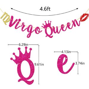 Virgo Queen Banner, Pre-strung Virgo Astrology Banner, Happy 18th, 21st, 30th, 40th, 50th, 60th Birthday Party Decor, Virgo Zodiac Birthday Party Decorations (Rose Glitter)