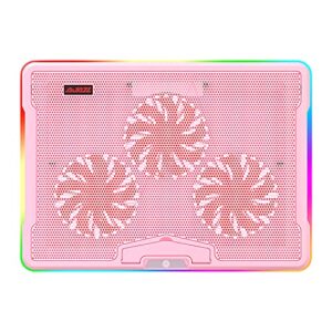 ANC160 Laptop Cooling Pad, Full Surround LED Strip, 15 Types of Lighting Effects, 3 Stepless Adjustment Quiet Fans, 7 Angle Adjustment, Supports up to 19 inch (Pink)