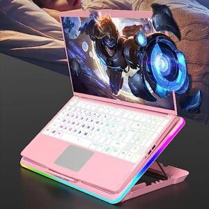 ANC160 Laptop Cooling Pad, Full Surround LED Strip, 15 Types of Lighting Effects, 3 Stepless Adjustment Quiet Fans, 7 Angle Adjustment, Supports up to 19 inch (Pink)