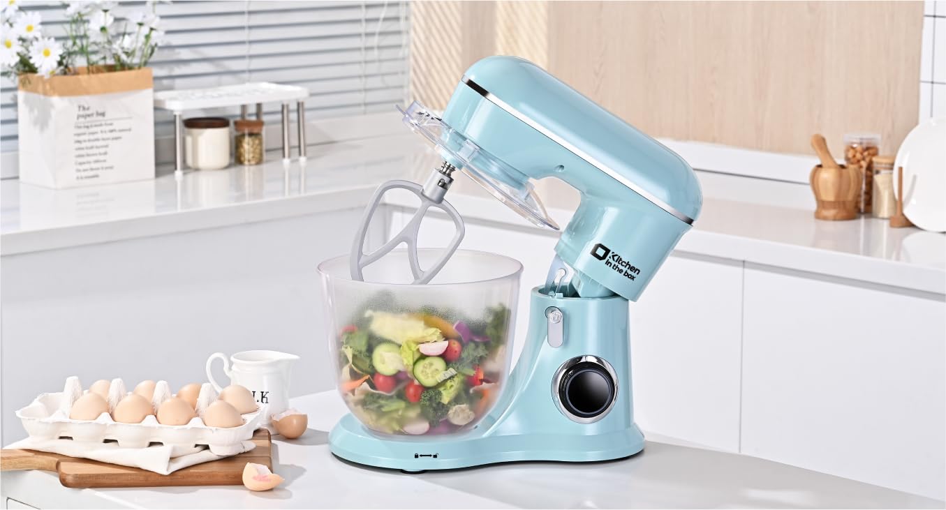 Kitchen in the box Stand Mixer, 4.5QT+5QT Two bowls Electric Food Mixer, 10 Speeds Kitchen Mixer for Daily Use with Egg Whisk,Dough Hook,Flat Beater (Blue)