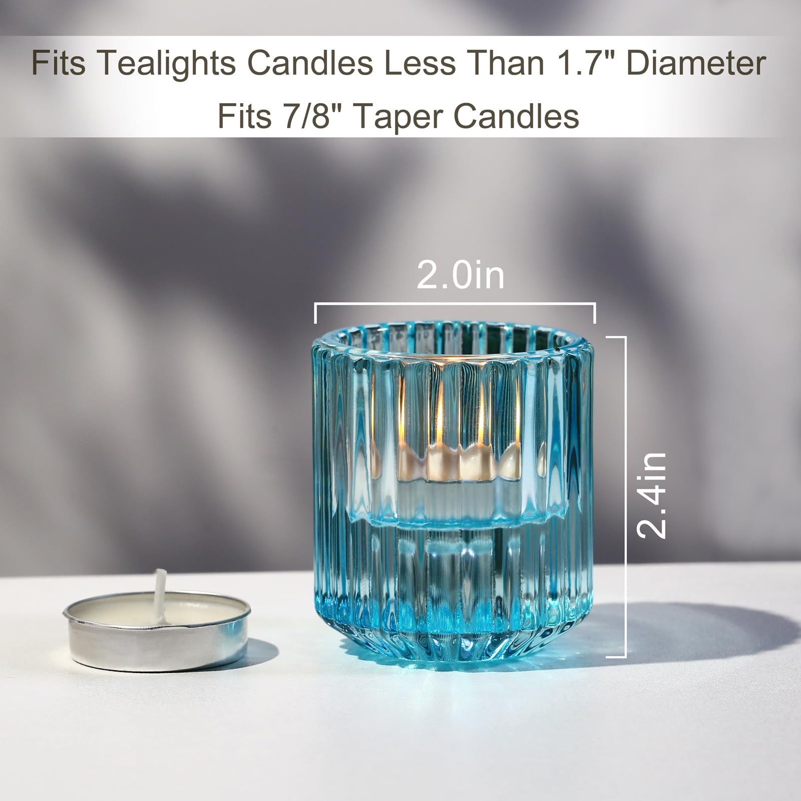 12pcs Candlestick Holders, Blue Glass Taper Candle Holders Candle Holders for Taper Candles, Pillar Candle, Tealight, Votive Candle Holders for Centerpiece Table Decorations