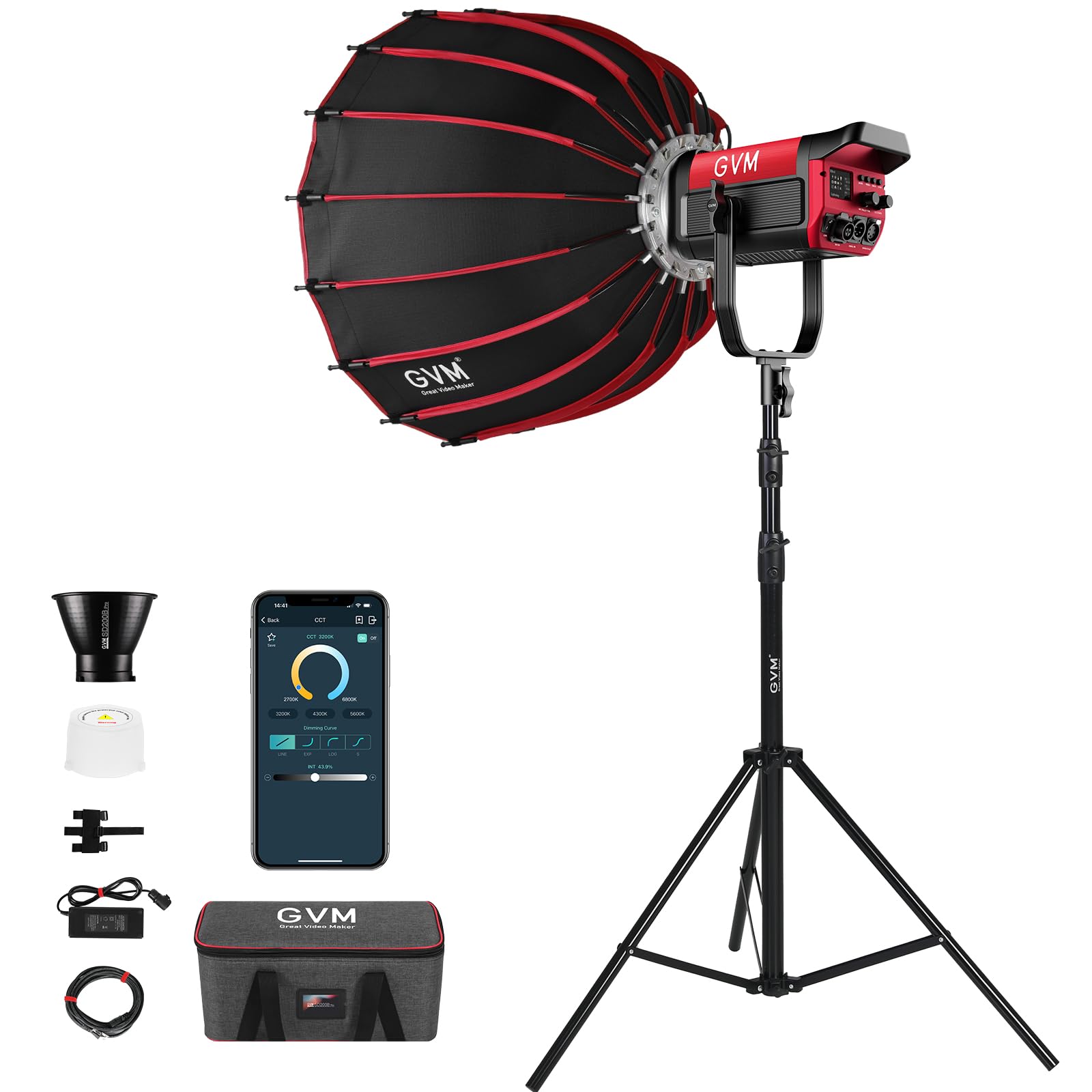 GVM 200W LED Video Light with Softbox, SD200B Photography Lighting Kit with Bluetooth Mesh Network/DMX Control, 2700K-6800K Studio Light Continuous Lighting Kit, 45400lux/1m, 12 Scene Effects