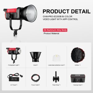 GVM 200W LED Video Light with Softbox, SD200B Photography Lighting Kit with Bluetooth Mesh Network/DMX Control, 2700K-6800K Studio Light Continuous Lighting Kit, 45400lux/1m, 12 Scene Effects