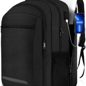 ampoock Laptop Backpack, Large Travel Laptop Backpack, 17 Inch Anti Theft Carry on Backpack for Men Women, Airline Approved Mens Backpacks for Business Hiking with USB Port, Computer Bag Gifts, Black