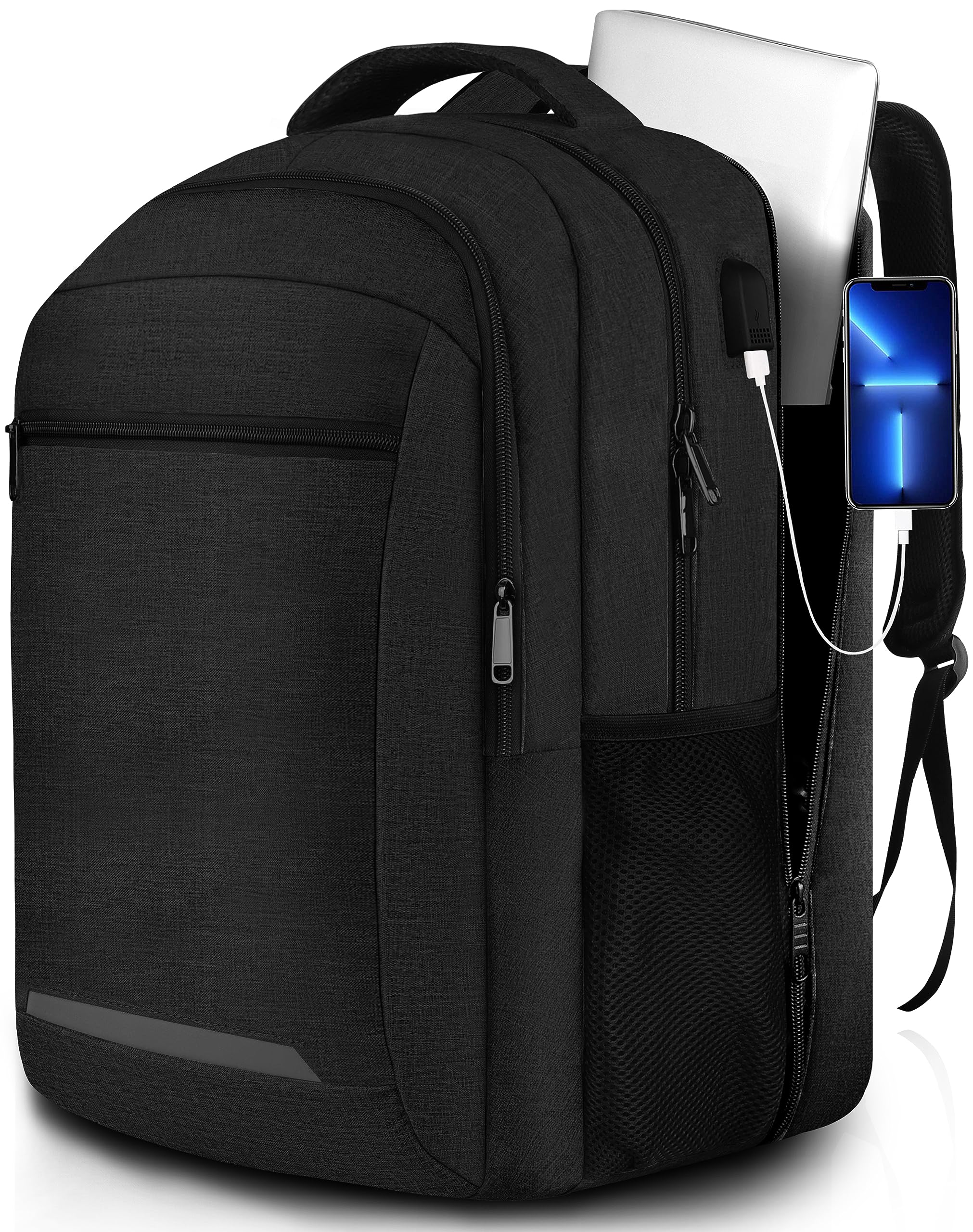 ampoock Laptop Backpack, Large Travel Laptop Backpack, 17 Inch Anti Theft Carry on Backpack for Men Women, Airline Approved Mens Backpacks for Business Hiking with USB Port, Computer Bag Gifts, Black