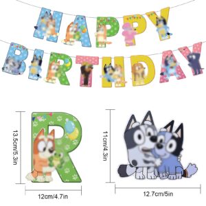 Blue Dog Birthday Party Supplies, Blue Dog Birthday Party Decorations Banner and Hanging Swirls for Kid, Boys And Girls Happy Birthday Banners