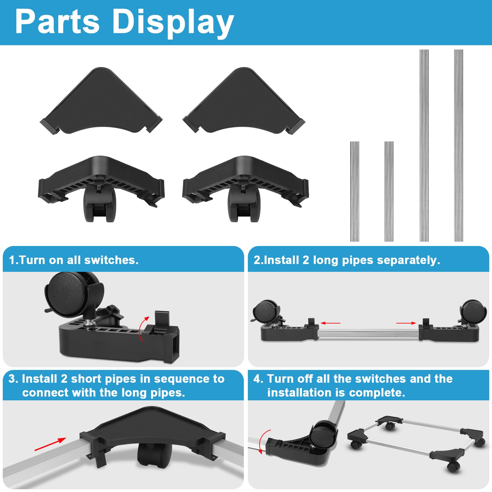 BORROW SKY Computer Tower Stand, Adjustable PC Stand with 4 Rolling Caster Wheels, 60lbs Load Capacity, CPU Stand Fits Most PC, Under Desk Tower Stand for Gaming, Office PC Tower