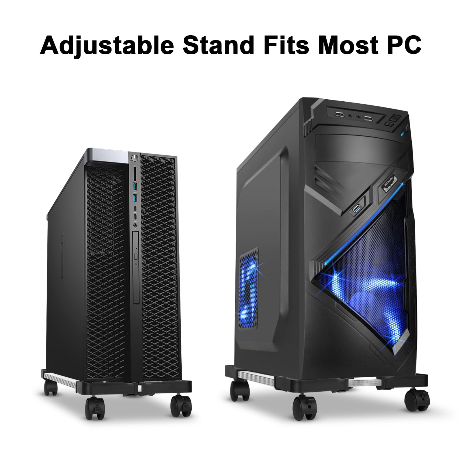 BORROW SKY Computer Tower Stand, Adjustable PC Stand with 4 Rolling Caster Wheels, 60lbs Load Capacity, CPU Stand Fits Most PC, Under Desk Tower Stand for Gaming, Office PC Tower