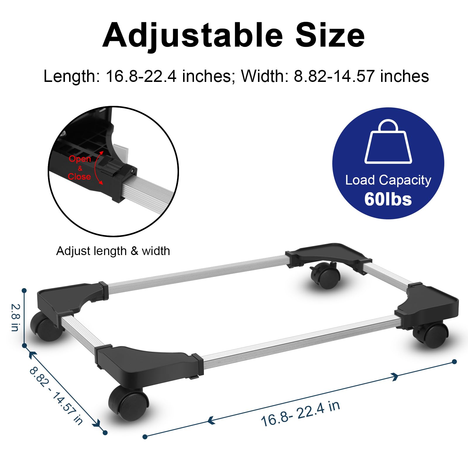 BORROW SKY Computer Tower Stand, Adjustable PC Stand with 4 Rolling Caster Wheels, 60lbs Load Capacity, CPU Stand Fits Most PC, Under Desk Tower Stand for Gaming, Office PC Tower