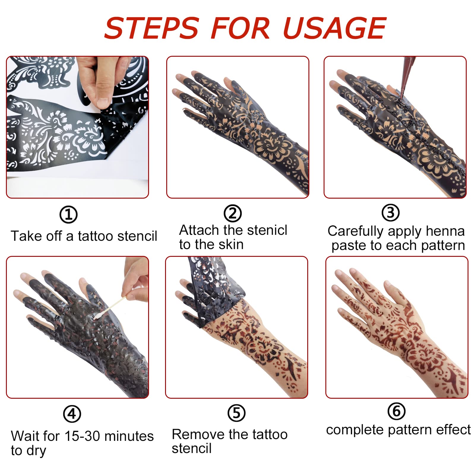 Henna tattoo kit,Indian Temporary Tattoo Stencils Glitter Airbrushing Diy Henna Tattoo Stencils Henna Body Art Templates, Hands Feet Leg Arm Tattoo Stickers