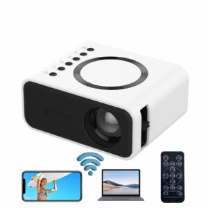 portable mini projector with wifi for iphone android phone win10 laptop,with remote controller built-in speaker wireless connect,audio port, tablet usb flash driver compatible