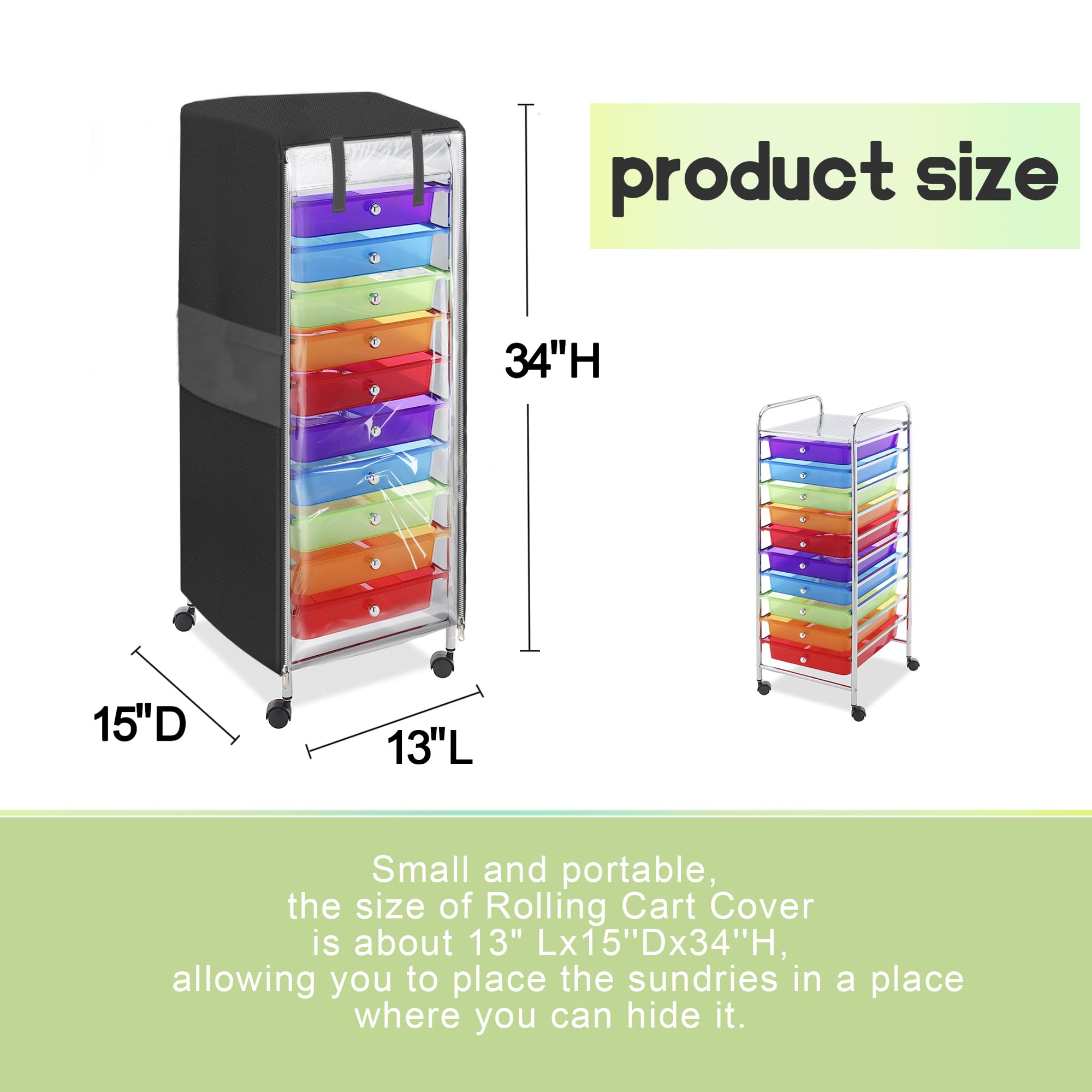 10 Drawer Rolling Cart Cover, Fits Racks 13" Lx15'' Dx34'' H One Side See Through Panel , without Rolling Cart (Cover Only)