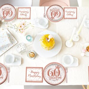 GREPARPY 60th Birthday Decorations Women Tableware - Rose Gold 60 And Fabulous Birthday Decorations Dinnerware, Sixty Birthday Plate, Napkin, Fork, Her 60-Year-Old Birthday Party Supplies | Serve 24