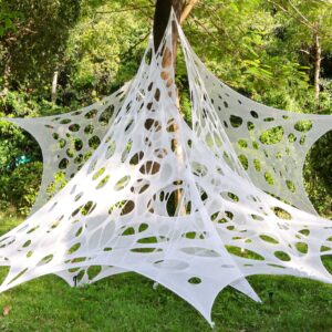 hengsoltalk spider web halloween decorations outdoor - giant stretchy halloween spider web decor - netting spider webbing bulk - cut-your-own gauze cobwebs for halloween decor indoor party decor