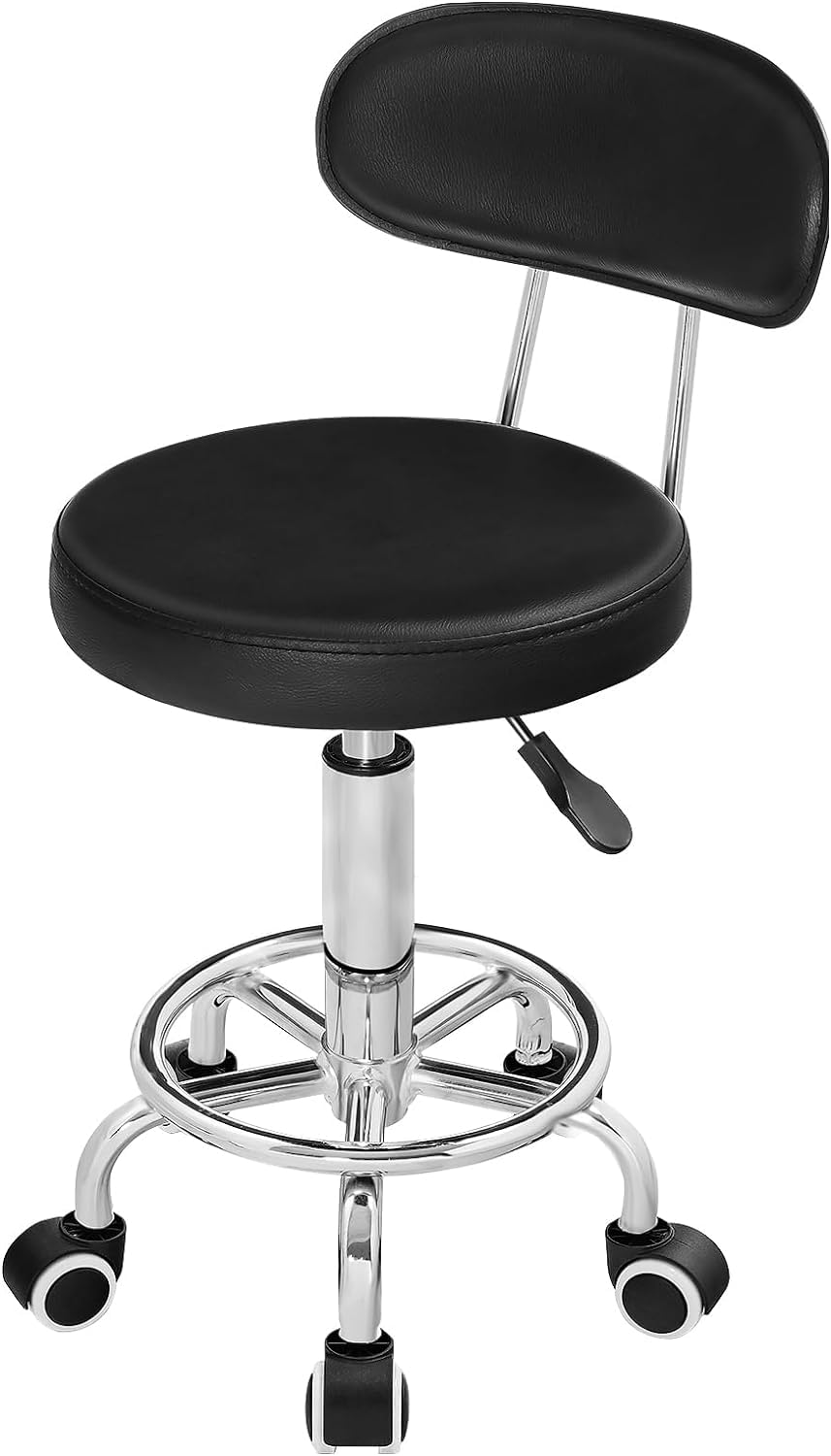 HOOBRO Height Adjustable Rolling Stool, 360° Rotating Drafting Chair, Multi-Purpose Office Desk Chair, Rolling Swivel Salon Stool Chair, for Barber Shop, Nail Salon, Office, Black SB01BY01