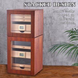 Hecai Sapele Wood Cabinet with 1 Larger Drawer+3 Cedar Trays 1 Humidifiers Digital Hygrometer for 50-55 Capacity Gifts for Men-Small