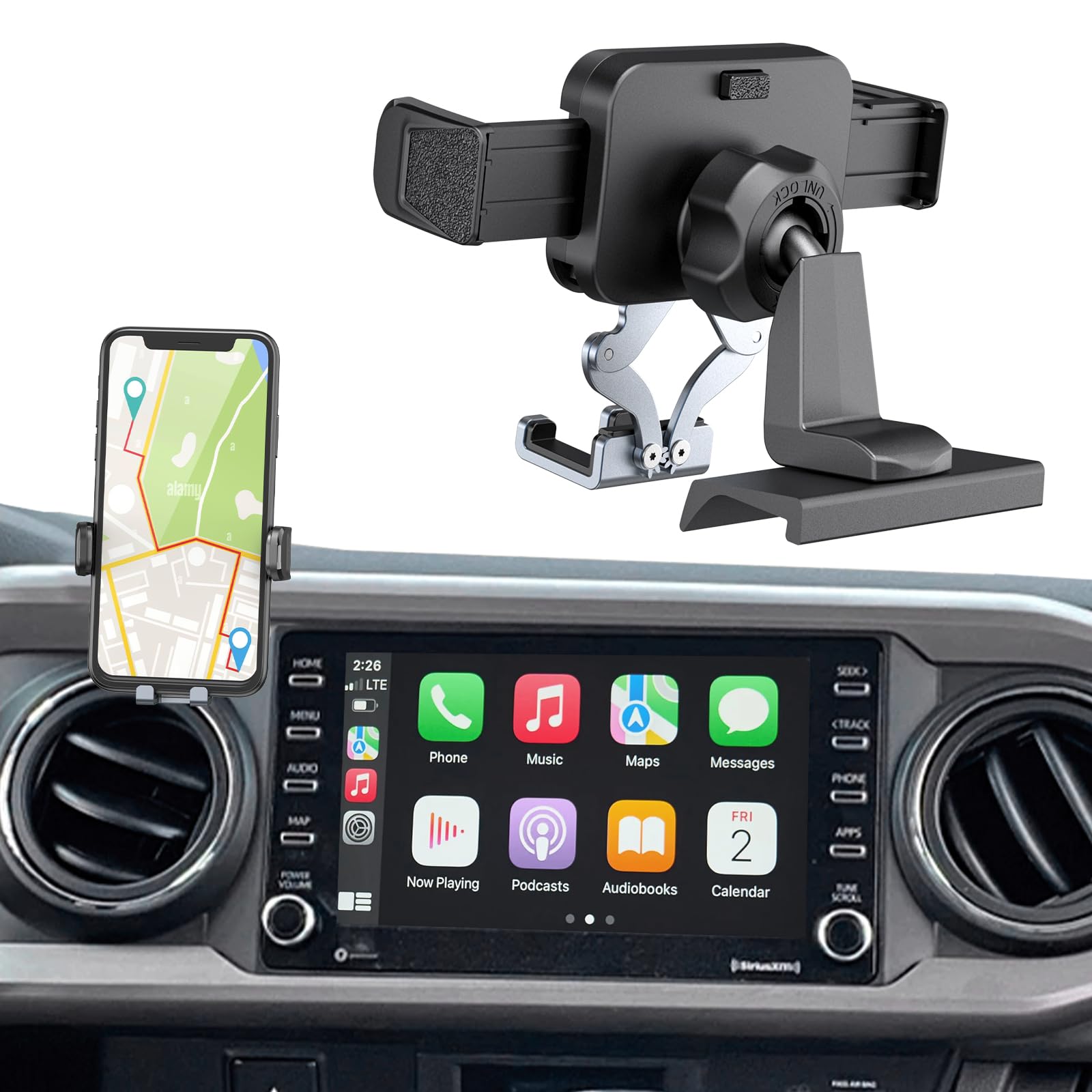 Upgraded Car Phone Holder for Toyota Tacoma 2016 2017 2018 2019 2020 2021 2022 2023, 3rd Gen Tacoma Dashboard Clip Cell Phone Cradles Adjustable Phone Stand Phone Mount Fit for Most Smartphone