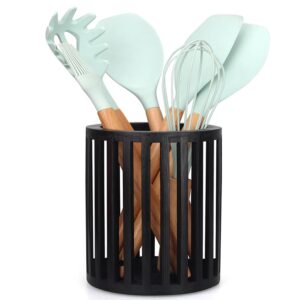 wood kitchen utensil holder silverware caddy black wooden utensil holder modern cutlery holder farmhouse utensil crock flatware caddy cooking utensil organizer holder for countertop spoon holder