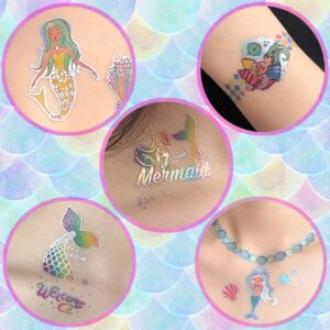 CHARLENT 100 Glitter Styles Mermaid Temporary Tattoos for Girls - 6 Sheets Glitter Mermaid Tattoos for Girls Mermaid Birthday Party Favors Goodie Bag Fillers