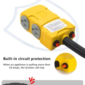 HOZHEM 50 Amp to 20 Amp 110V RV Distribution Adapter, NEMA 14-50P to 4 X 5-20R/15R RV Generator Adapter, 4-Prong to Mutiple Household Outlet w/ 20amp Circuit Breaker, 1.5FT