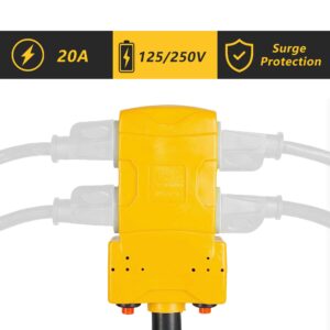 HOZHEM 50 Amp to 20 Amp 110V RV Distribution Adapter, NEMA 14-50P to 4 X 5-20R/15R RV Generator Adapter, 4-Prong to Mutiple Household Outlet w/ 20amp Circuit Breaker, 1.5FT