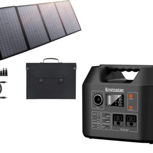 EnginStar Portable Power Station, 300W 296Wh Battery Bank with 110V Pure Sine Wave AC Outlet,100W Foldable Solar Panel Charger with 18V DC Outlet for Portable Power Stations