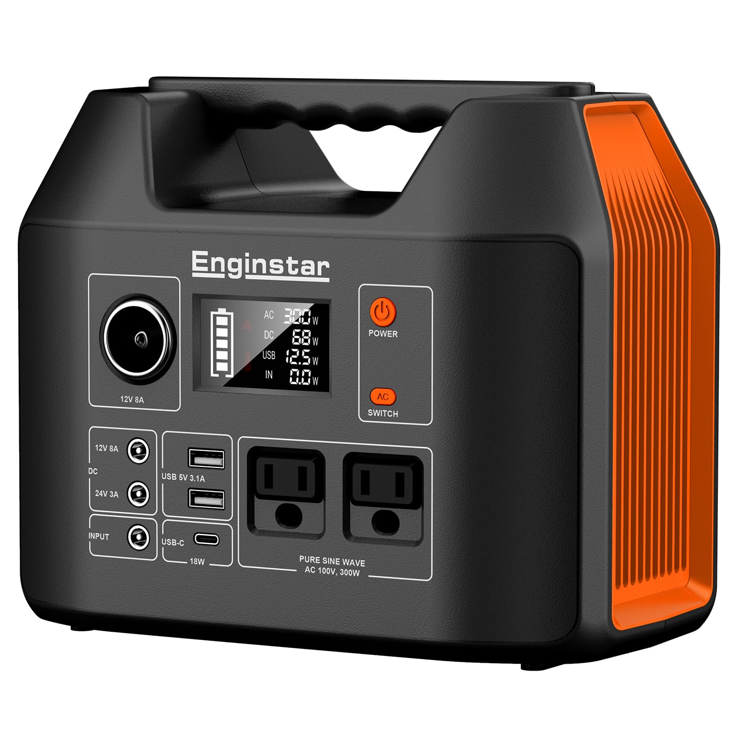 EnginStar Portable Power Station, 300W 296Wh Battery Bank with 110V Pure Sine Wave AC Outlet,100W Foldable Solar Panel Charger with 18V DC Outlet for Portable Power Stations