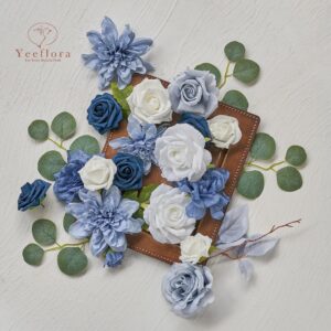 YEEFLORA Artificial Flowers, 100pcs Artificial Rose for DIY Wedding Bouquets Centerpieces Arrangements, Navy Blue Foam Roses with Stem for Bridal Shower Party Home Decorations