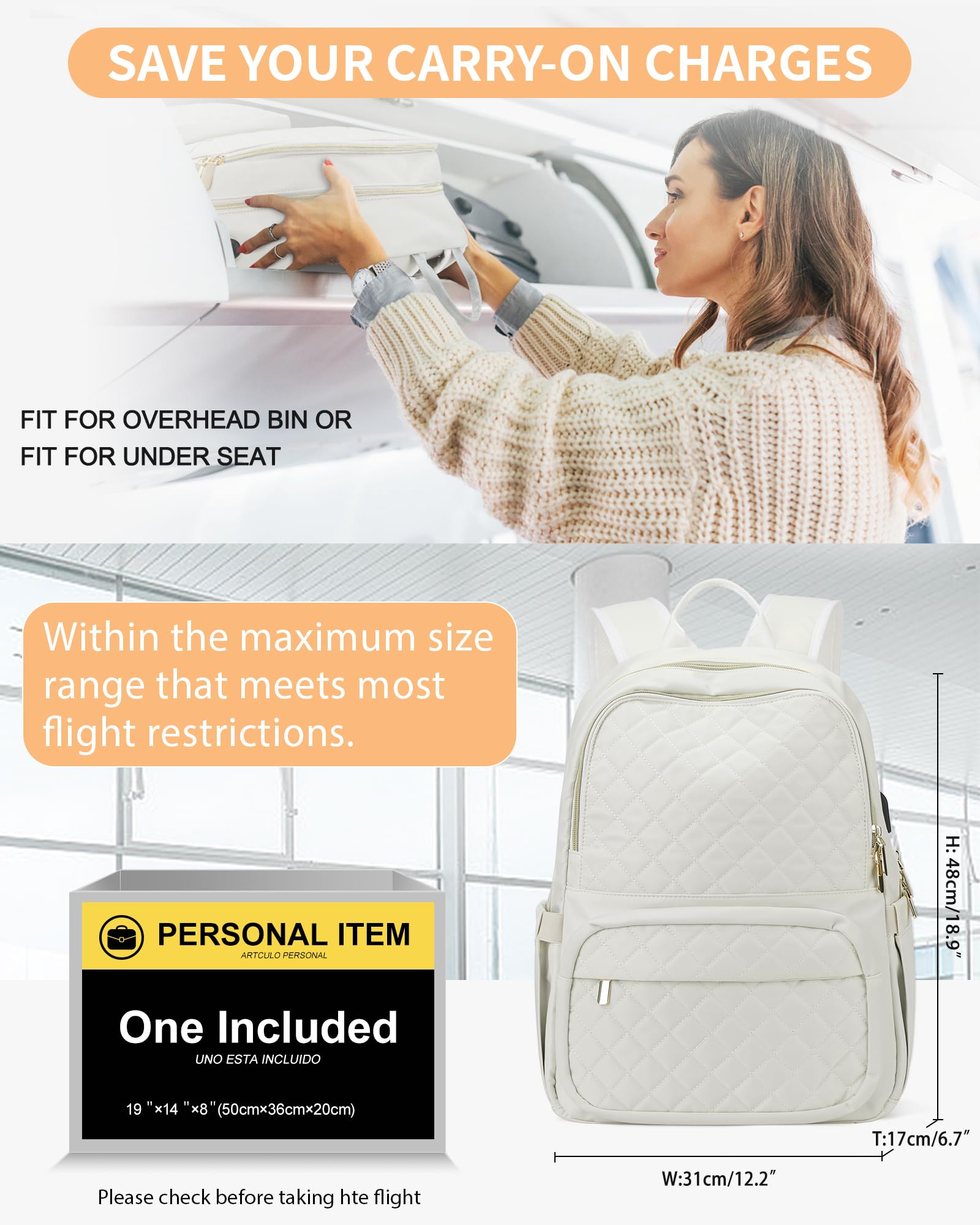 suradar Laptop Backpack for Women,Waterproof Backpack Purse Womens Business Computer Work Backpack Casual Daypacks University Backpacks Fits 15.6 Inch Laptop Bag Beige