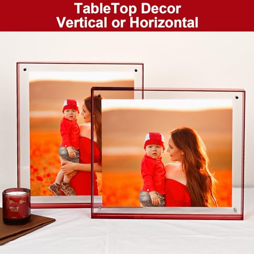 MFoffice 8.5x11 Picture Frame, Stunning Color Acrylic Photo Frame, Use as 8.5x11, 8x10, 8x8, 6x8 Picture Frame and Acrylic Tray, Horizontal and Vertical Formats for Tabletop Display, Red, 1Pack