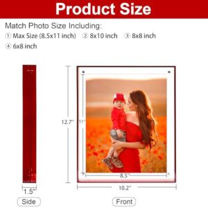 MFoffice 8.5x11 Picture Frame, Stunning Color Acrylic Photo Frame, Use as 8.5x11, 8x10, 8x8, 6x8 Picture Frame and Acrylic Tray, Horizontal and Vertical Formats for Tabletop Display, Red, 1Pack