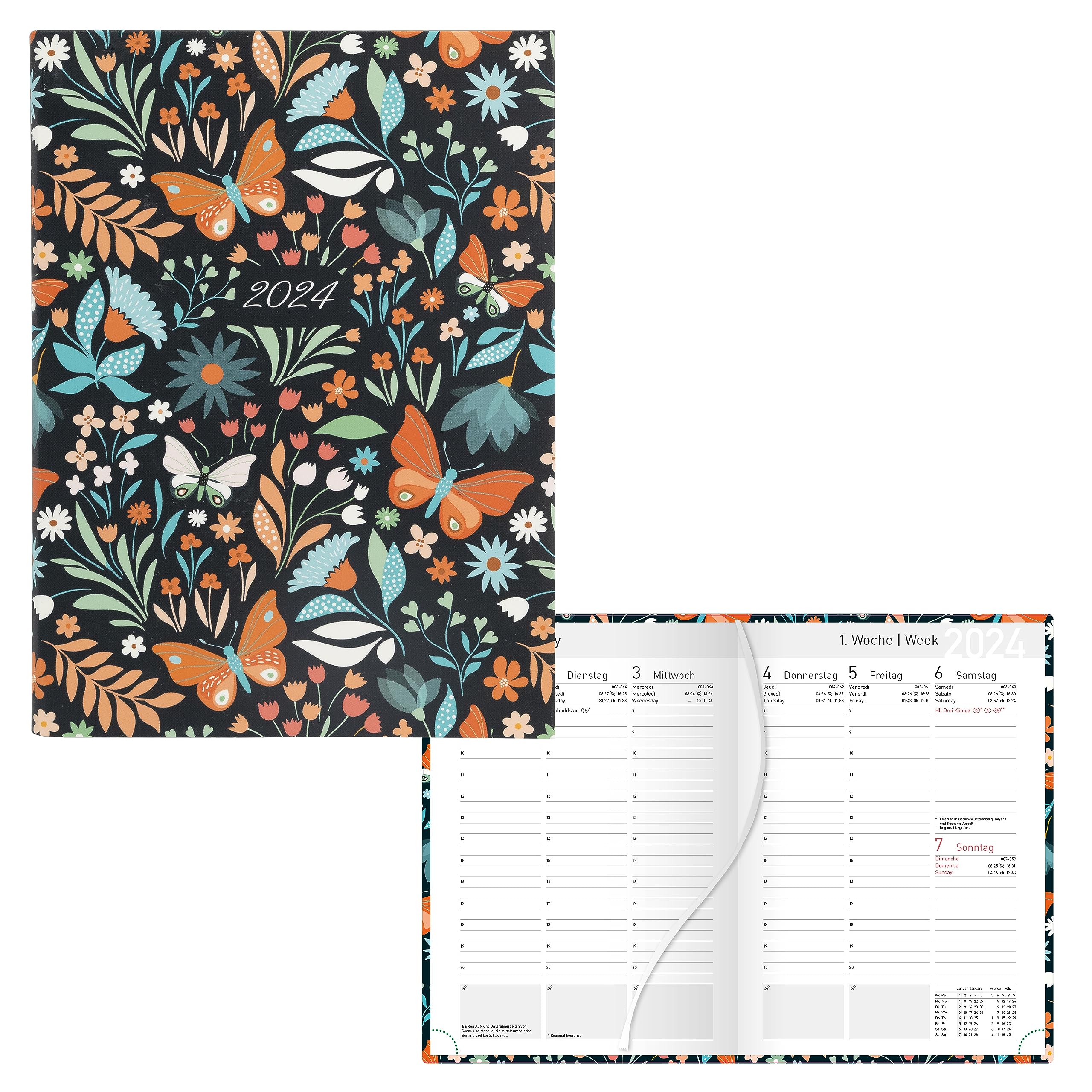 Idena 11026 - Weekly Planner 2024, Flower Meadow, DIN A6, 128 Pages, Hardcover Cover, Diary, Book Calendar