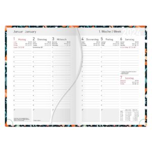 Idena 11026 - Weekly Planner 2024, Flower Meadow, DIN A6, 128 Pages, Hardcover Cover, Diary, Book Calendar