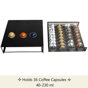 Coffee Capsule Holder Drawer,Metal Coffee Pods Storage Organizer,36 Pods,Black.