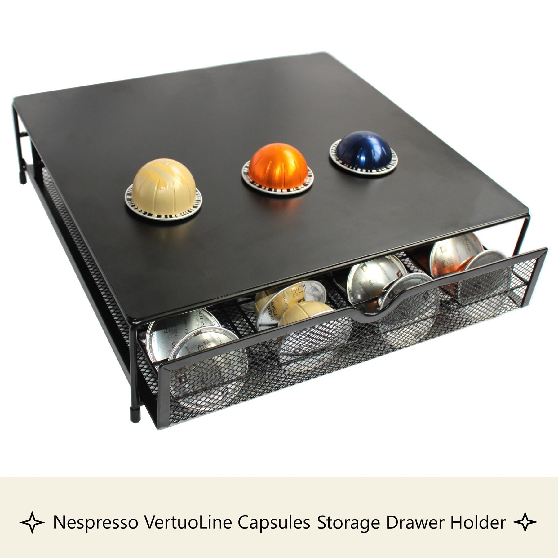 Coffee Capsule Holder Drawer,Metal Coffee Pods Storage Organizer,36 Pods,Black.