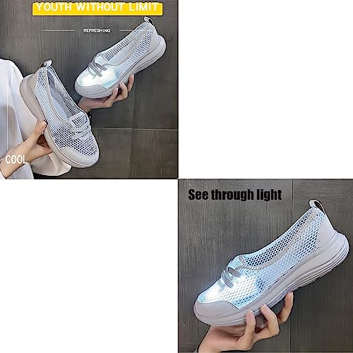 Women's Hollow Mesh Lace Up Flats Sneakers,Summer Fashion Breathable Low Top Backless Round Toe Comfortable Slip-on Soft Sole Casual Walking Shoe Loafer (Grey,8.5,8.5)