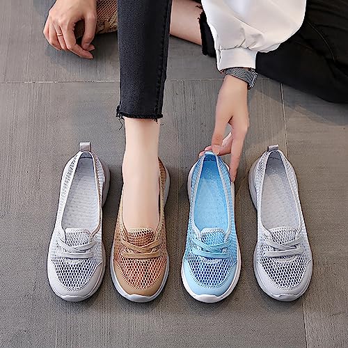 Women's Hollow Mesh Lace Up Flats Sneakers,Summer Fashion Breathable Low Top Backless Round Toe Comfortable Slip-on Soft Sole Casual Walking Shoe Loafer (Grey,8.5,8.5)