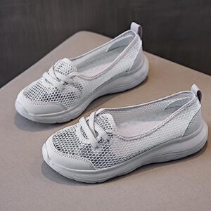 Women's Hollow Mesh Lace Up Flats Sneakers,Summer Fashion Breathable Low Top Backless Round Toe Comfortable Slip-on Soft Sole Casual Walking Shoe Loafer (Grey,8.5,8.5)