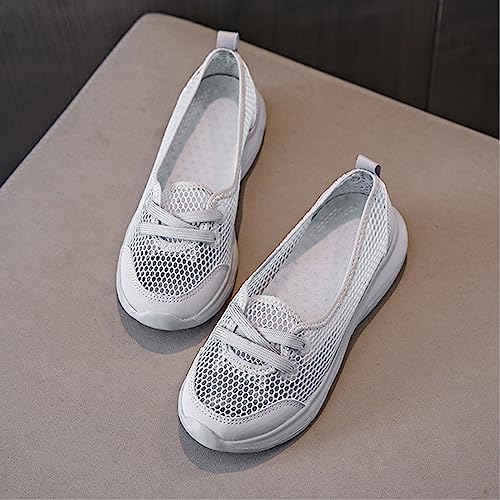 Women's Hollow Mesh Lace Up Flats Sneakers,Summer Fashion Breathable Low Top Backless Round Toe Comfortable Slip-on Soft Sole Casual Walking Shoe Loafer (Grey,8.5,8.5)